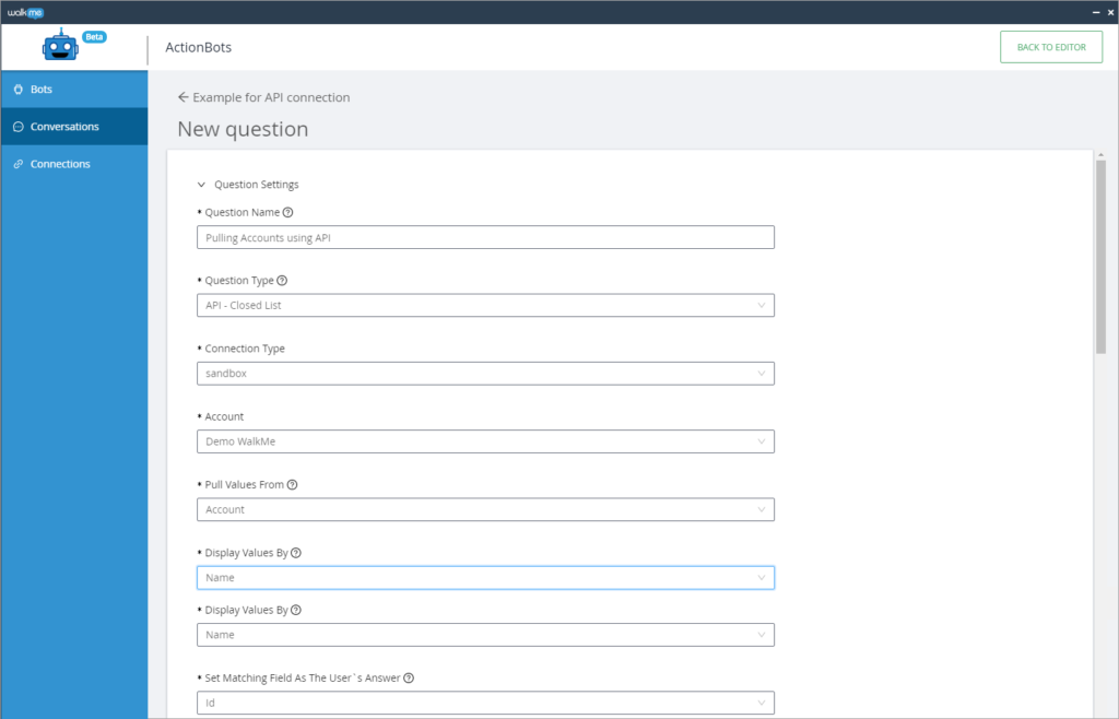 ActionBot Connections — Choice - Salesforce Type Question - WalkMe Help ...