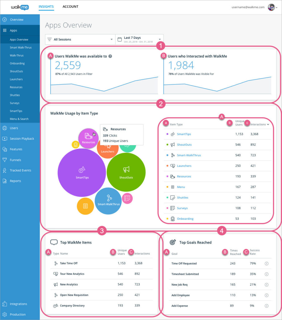 Understanding the Insights Apps Pages - WalkMe Support