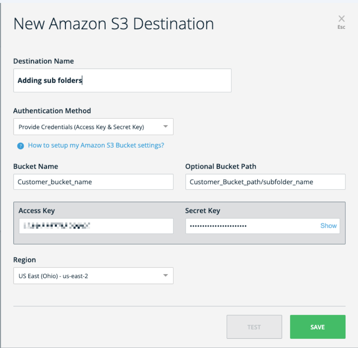 How to Configure an Amazon S3 Destination in the Integration Center - WalkMe Help Center