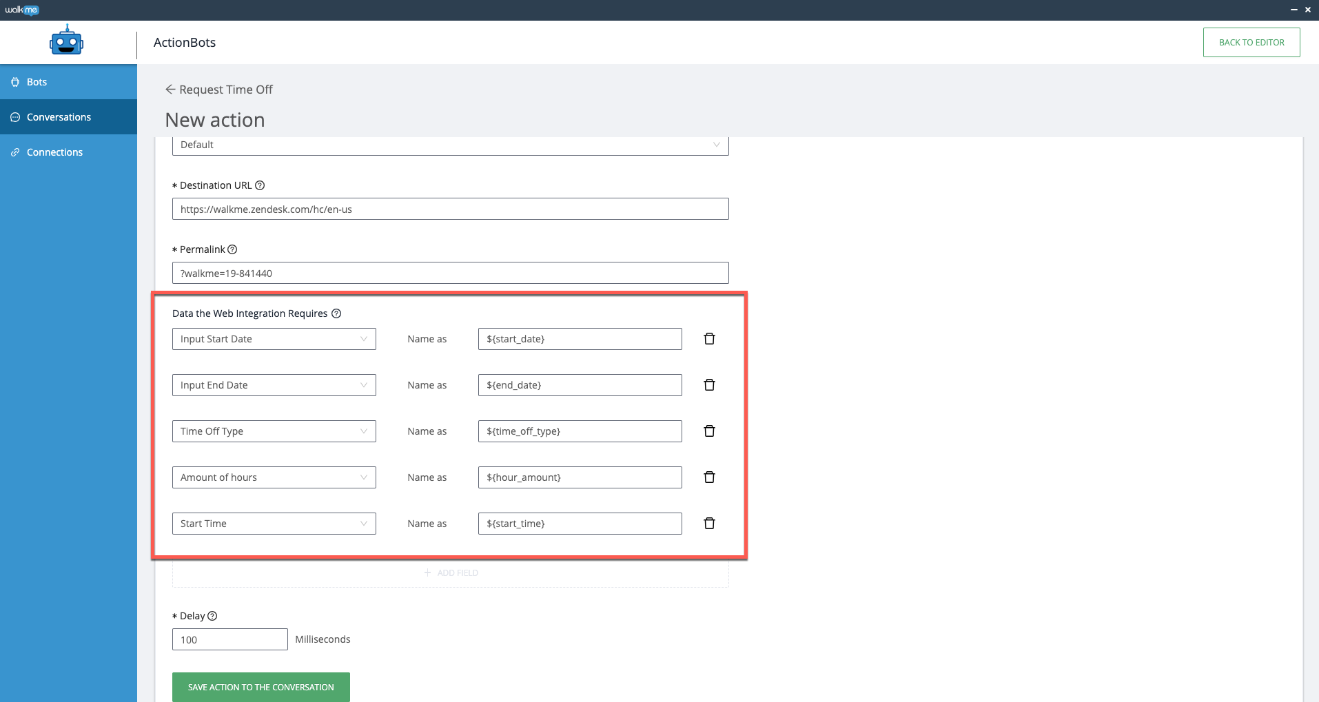 ActionBot: Action Type - Web Integration - WalkMe Help Center