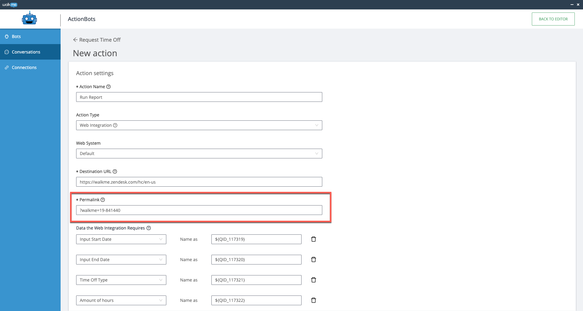 ActionBot: Action Type - Web Integration - WalkMe Help Center