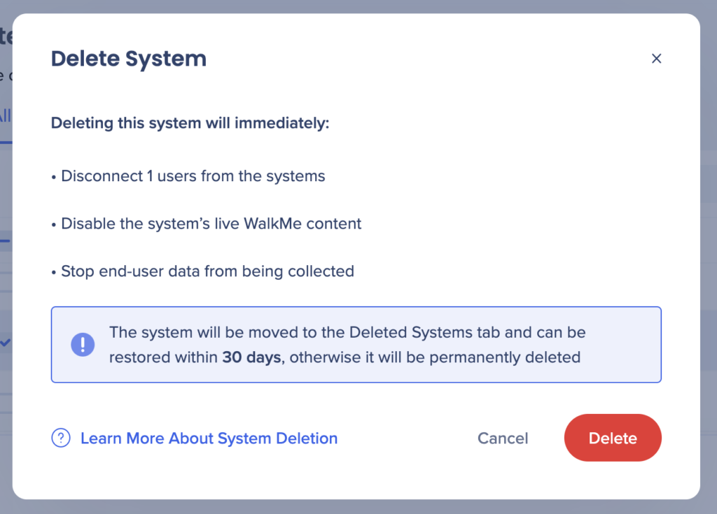 How to Delete a System - WalkMe Help Center