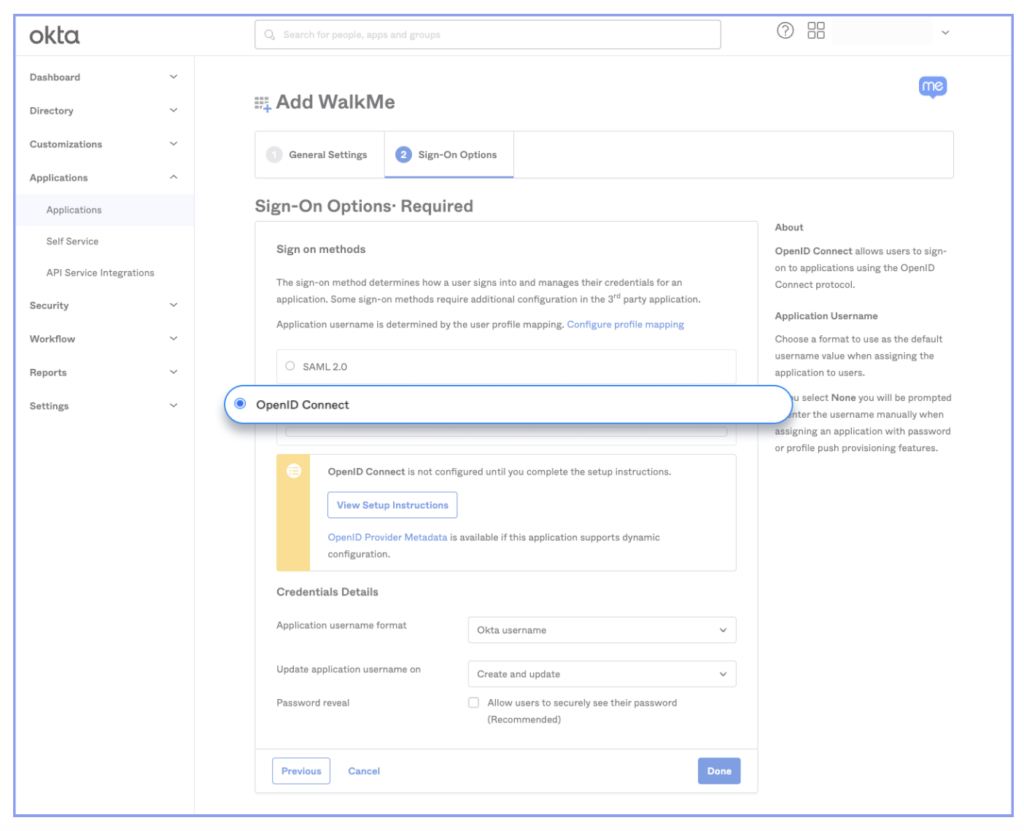 WalkMe OpenID Connect (OIDC) Integration with Okta - WalkMe Help Center