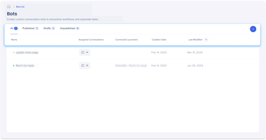 Bots List Page - ActionBot Console - WalkMe Help Center