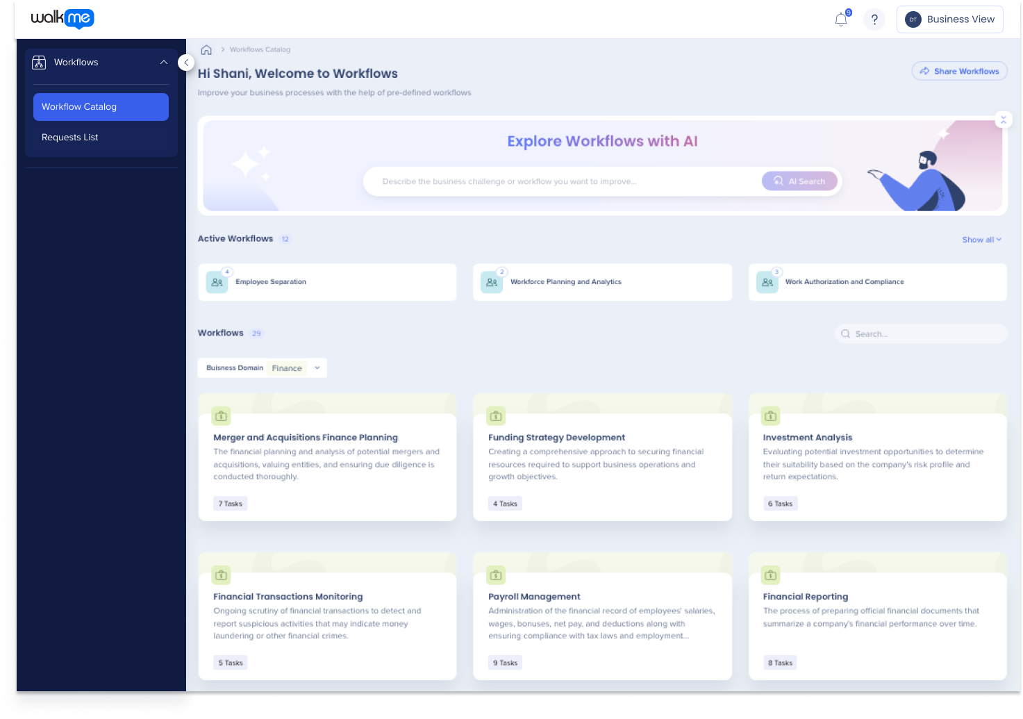 Workflows Business View - WalkMe Help Center