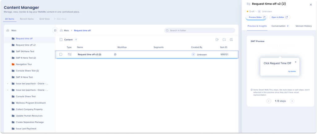 Preview Slides in Content Manager - WalkMe Help Center