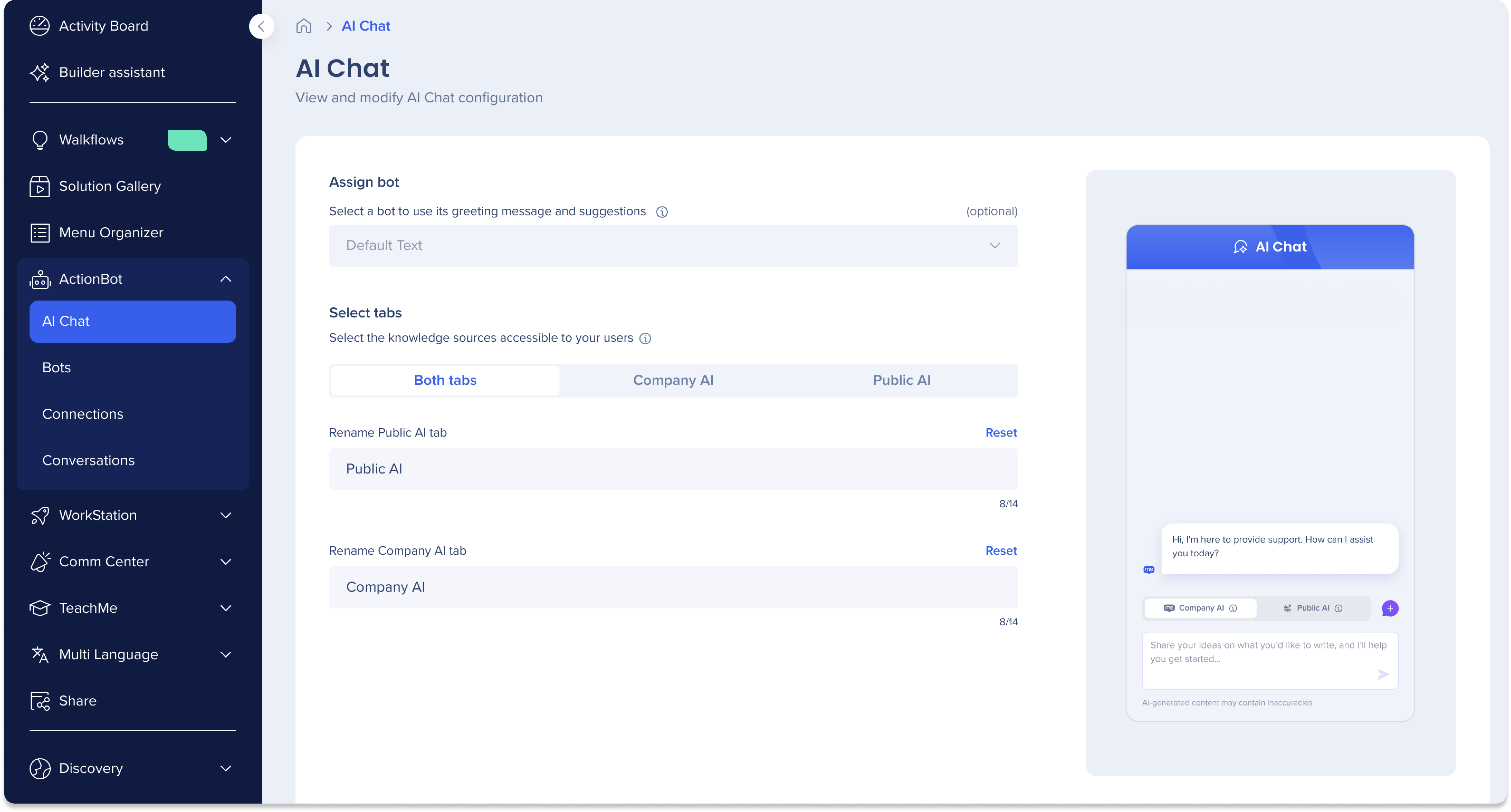 AI Chat Setup in Console - WalkMe Help Center