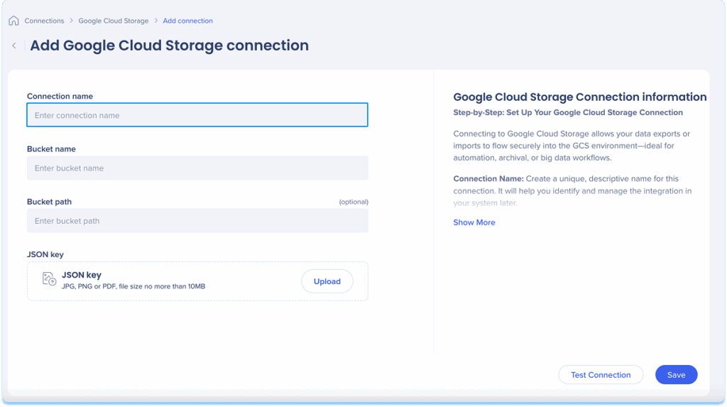 Google Cloud Storage Connection in Console - WalkMe Help Center